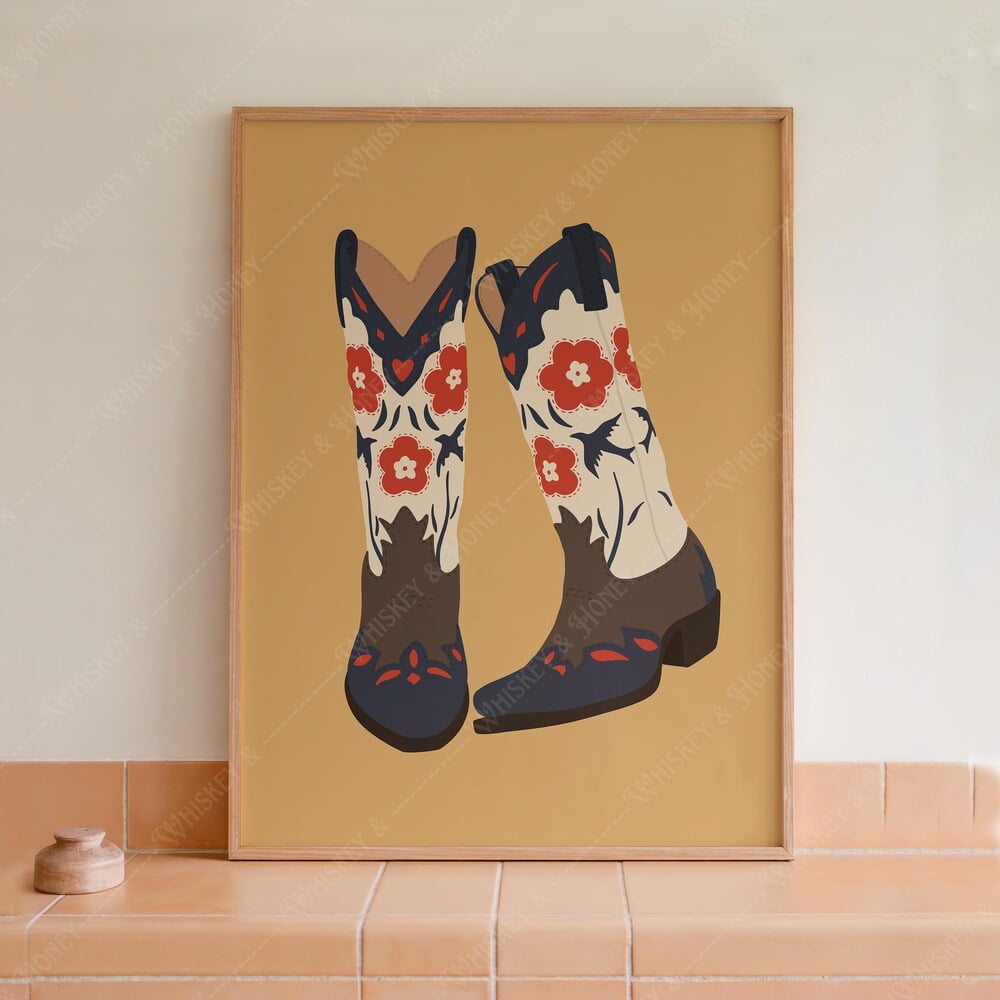 DOPAPRINT, Flower Cowgirl Boots Art Print, Western Art, Cowgirl Wall ...
