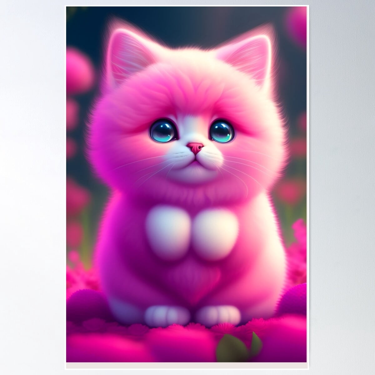 DOPAPRINT Fluffy Pink Cat - Modern Digital Art Poster Wall Art, Modern ...