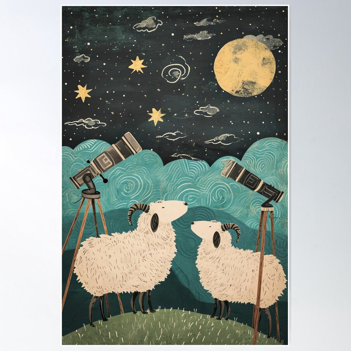 DOPAPRINT Fluffy Stargazing Sheep Poster Wall Art, Bedroom NO FRAMED ...