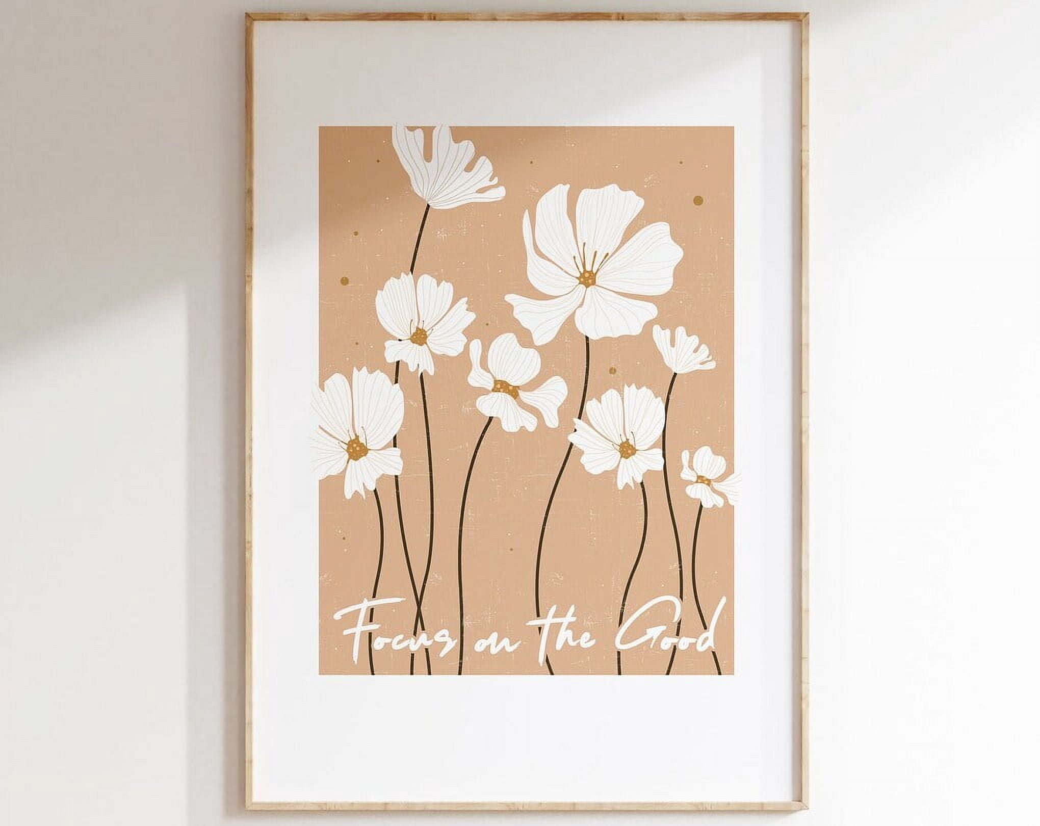 DOPAPRINT Focus On The Good - Optimistic Quote Art, White Botanical ...