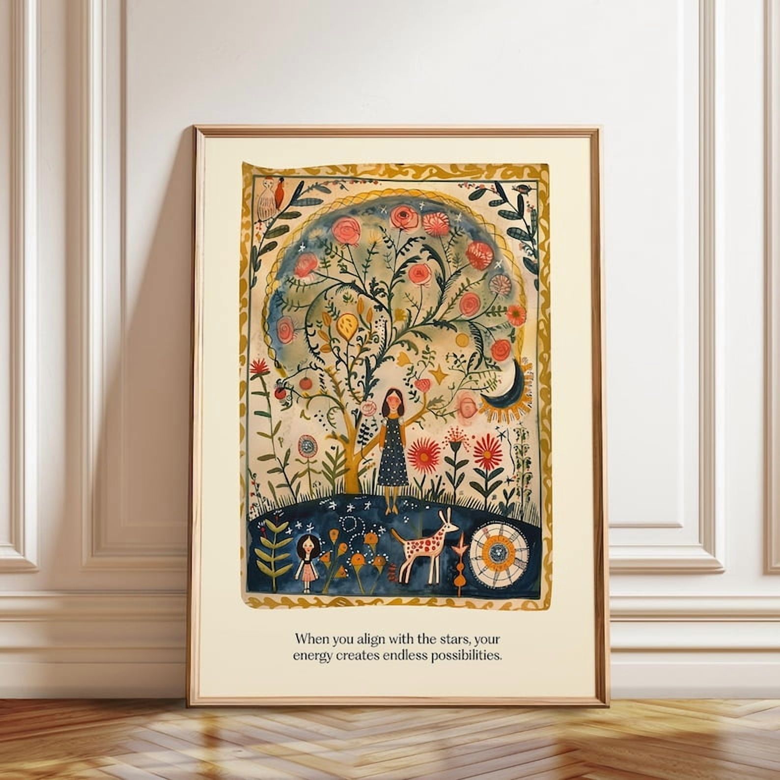DOPAPRINT Folk Art Tree Of Life Art Print - Celestial Nature Garden ...