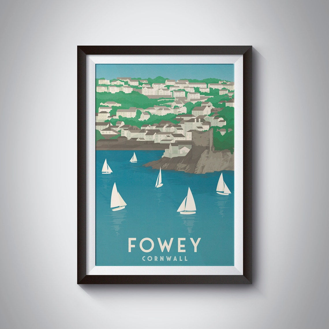 DOPAPRINT Fowey Cornwall Travel Poster, Polruan, Polkerris, Cornish ...