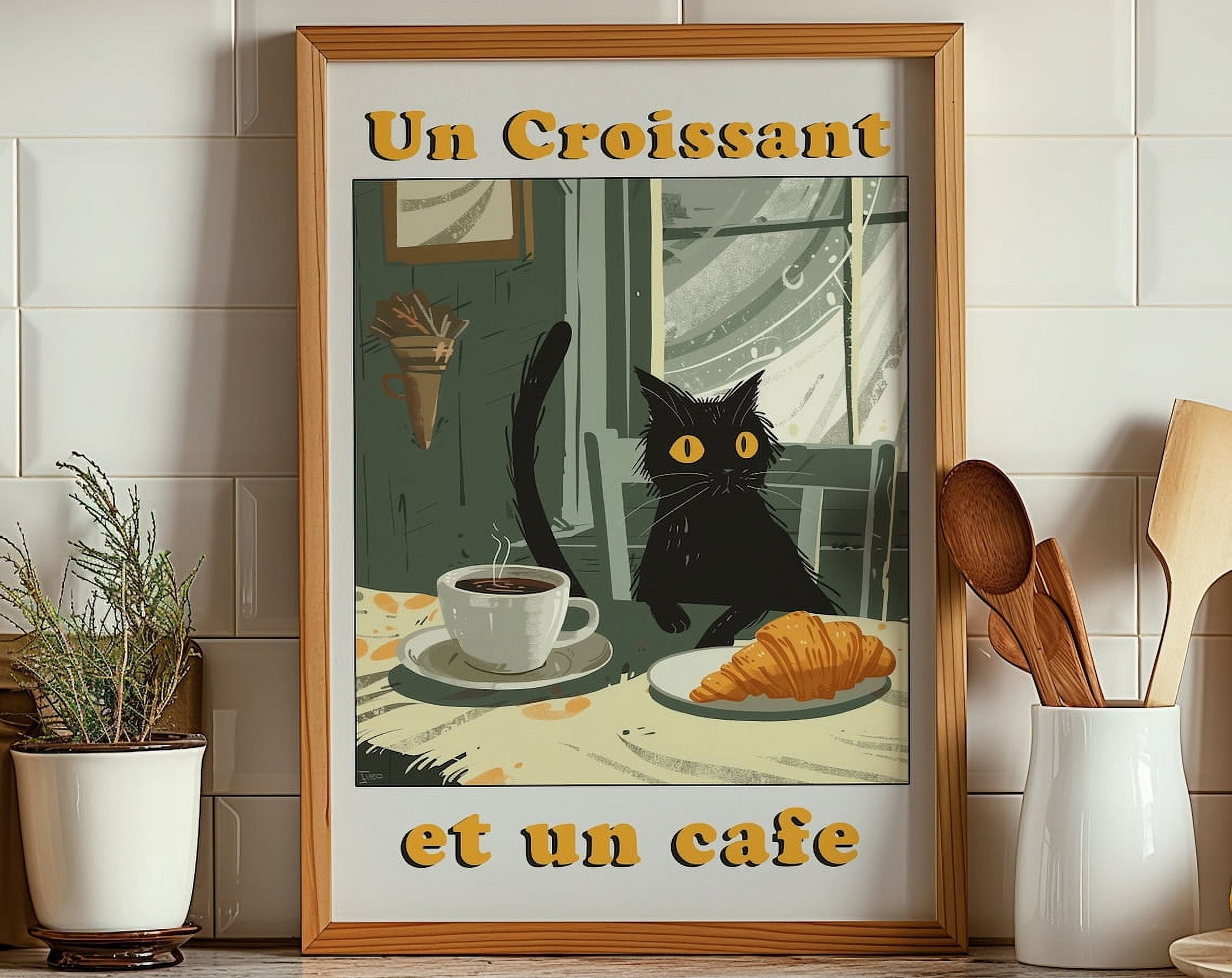 DOPAPRINT French Croissant Cat Print, Coffee Bar Print, Croissant Print ...