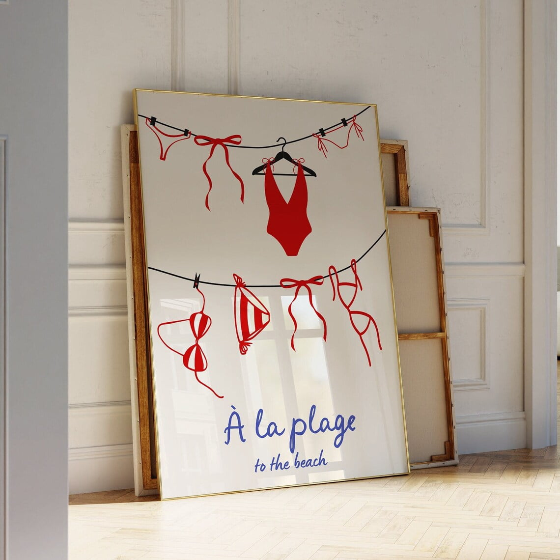 DOPAPRINT French Red And Blue Retro Print Coastal Summer Wall Art ...
