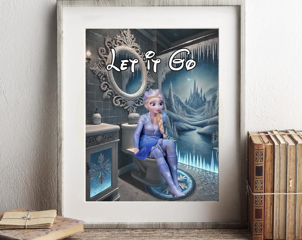 DOPAPRINT Frozen Elsa On Toilet Let It Go Art Print, Elsa Bathroom Art ...