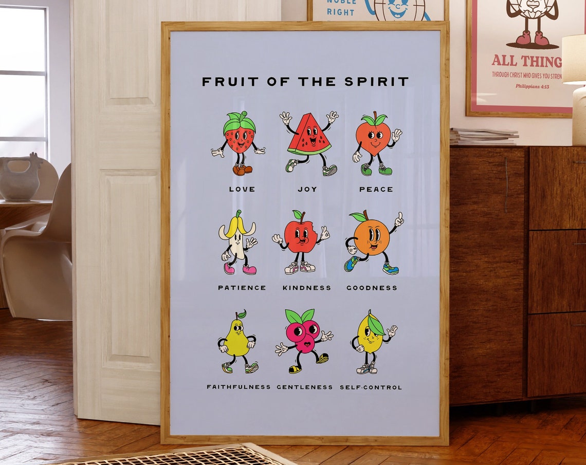 DOPAPRINT Fruit Of The Spirit Wall Art Poster, Purple Retro Mascot Wall ...