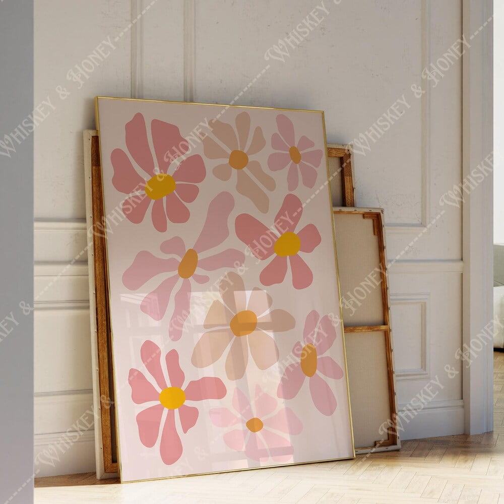 DOPAPRINT, Funky Pink Flowers Art Print, Trendy Wall Art, Floral Art ...