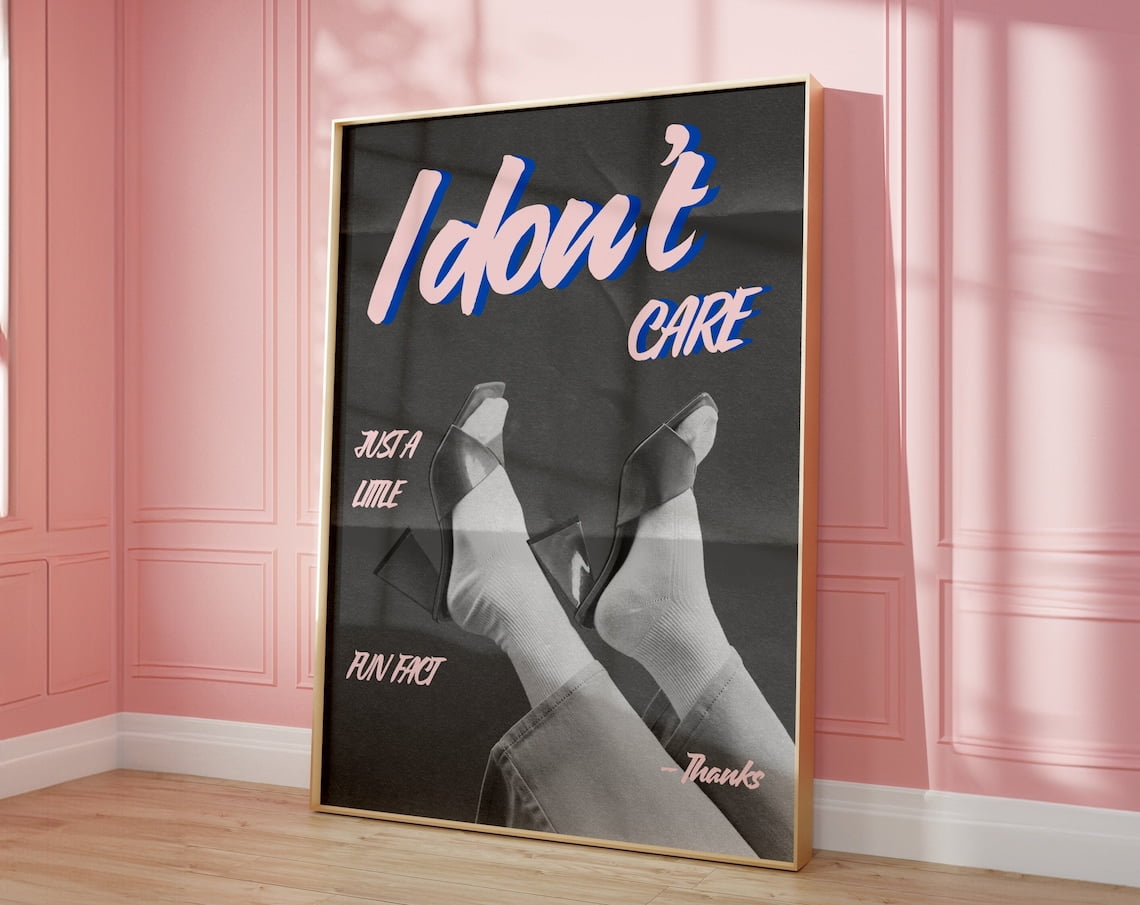 DOPAPRINT Funky Retro Idc Print Old Money Poster "I Don'T Care" Black And Grey Retro Wall Art ...