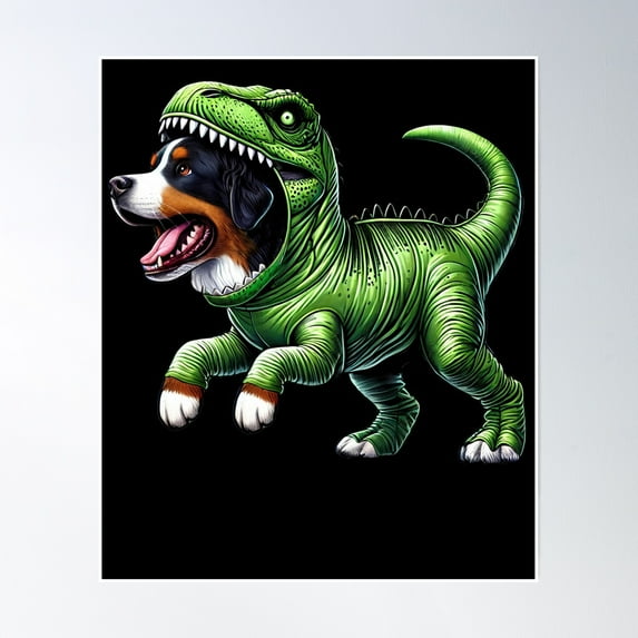DOPAPRINT Funny Bernese Mountain Dog Wearing Dinosaur Outfit Dog Lover Poster Wall Art, Modern ...