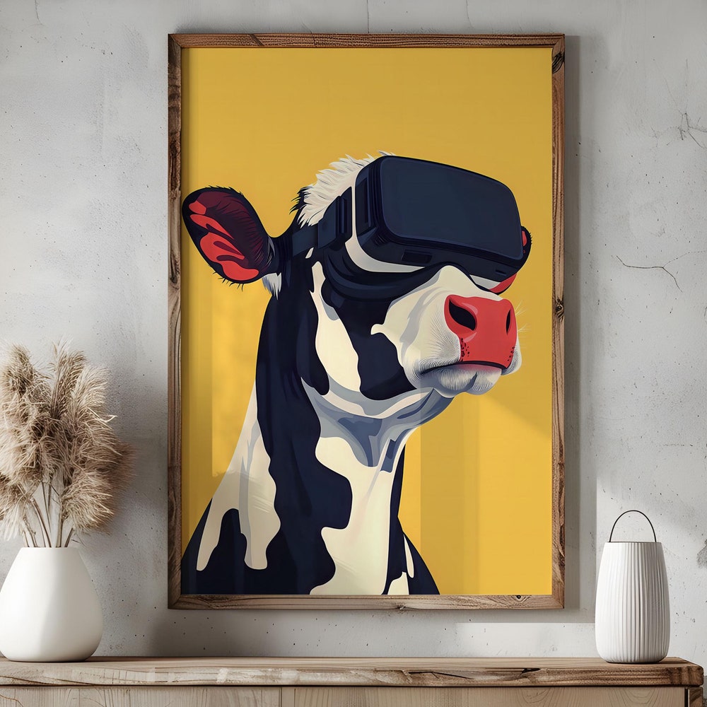 DOPAPRINT Funny Cow Wall Art With Vr Glasses Animal Illustration Poster ...