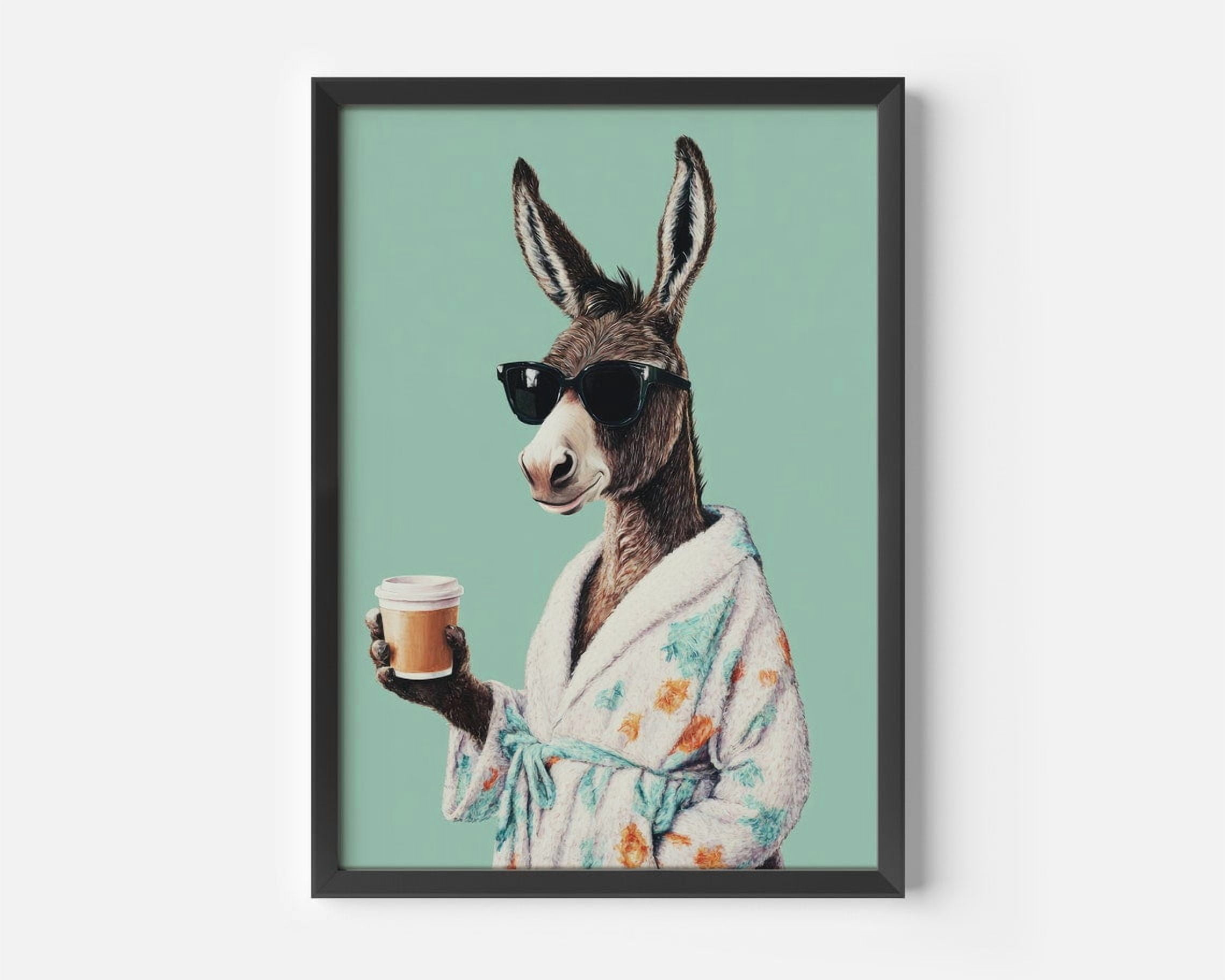 DOPAPRINT Funny Donkey With Coffee Cup Wall Decor Animal Poster For ...