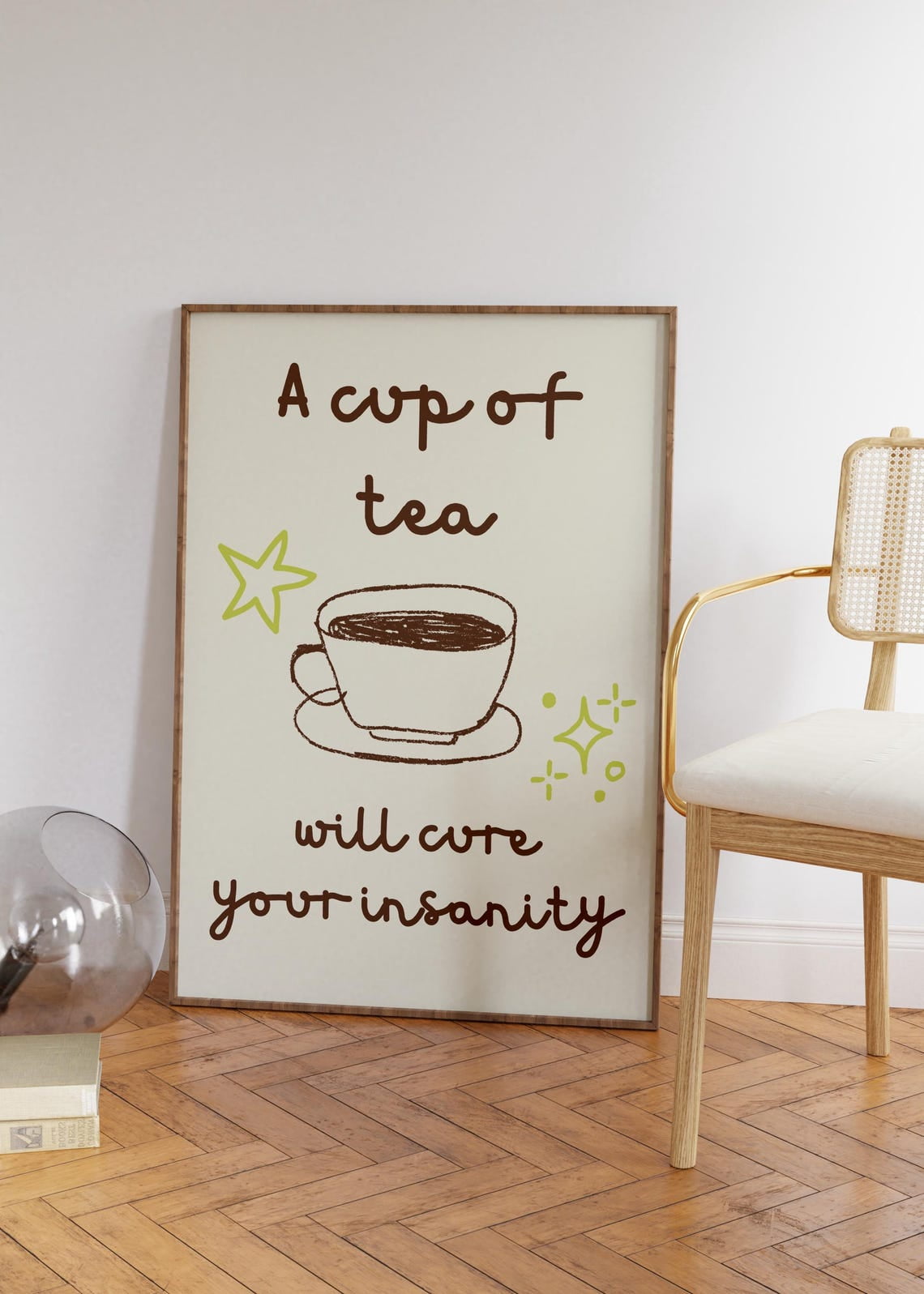 DOPAPRINT Funny Tea Kitchen Decor Print Cozy Hand Drawn Tea Cup Poster ...
