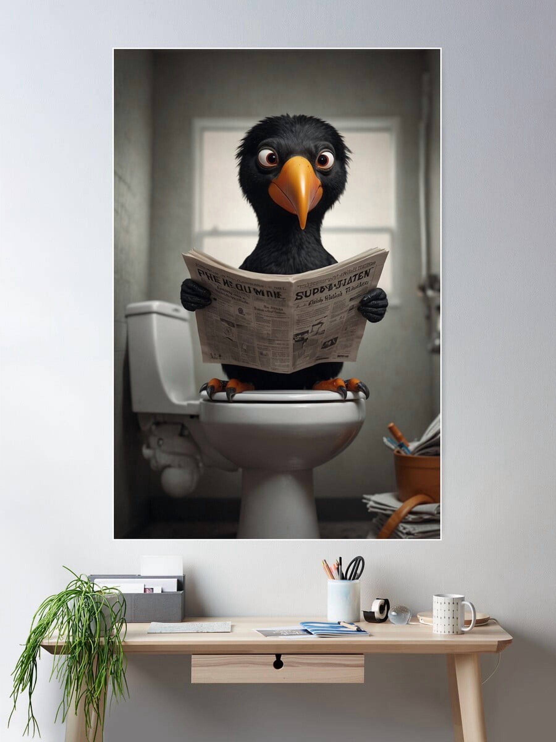 DOPAPRINT Funny Toucan Reading Newspaper Bathroom Art Poster Wall Art ...