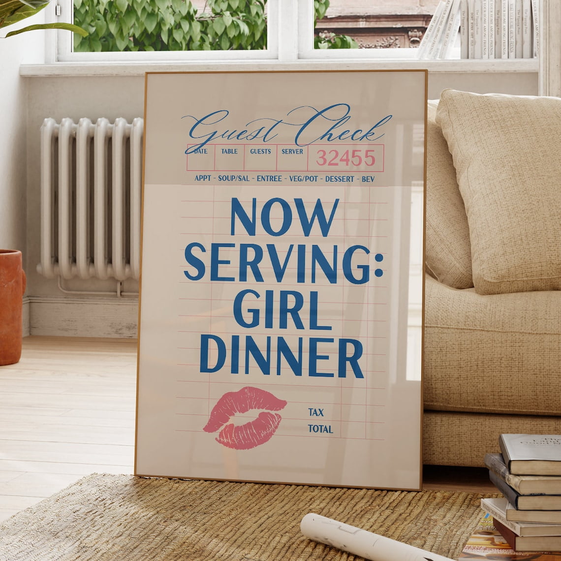 DOPAPRINT Girl Dinner College Apartment Print, Funny Kitchen Prints, Guest Check Poster, Pink ...