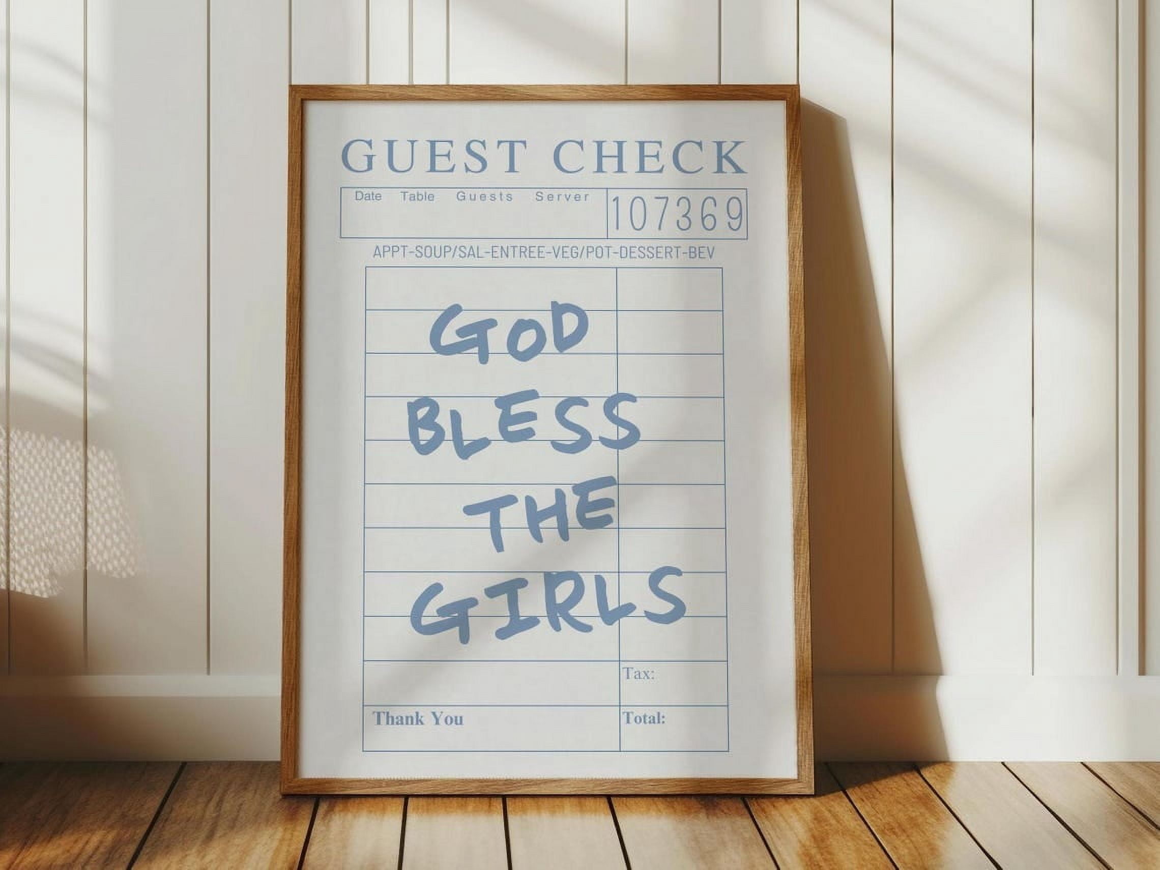 DOPAPRINT God Bless The Girls Poster, Trendy Guest Check, Blue Coastal ...