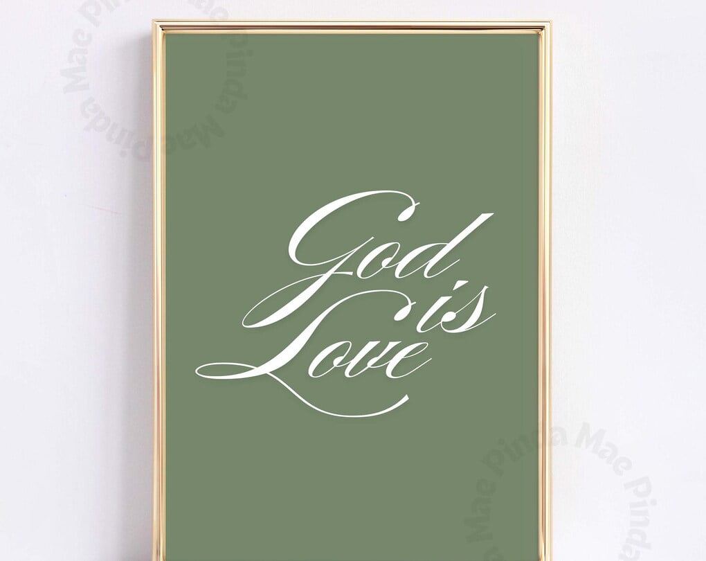 DOPAPRINT God Is Love Green Christian Quote Print, Bible Verse Wall Art ...