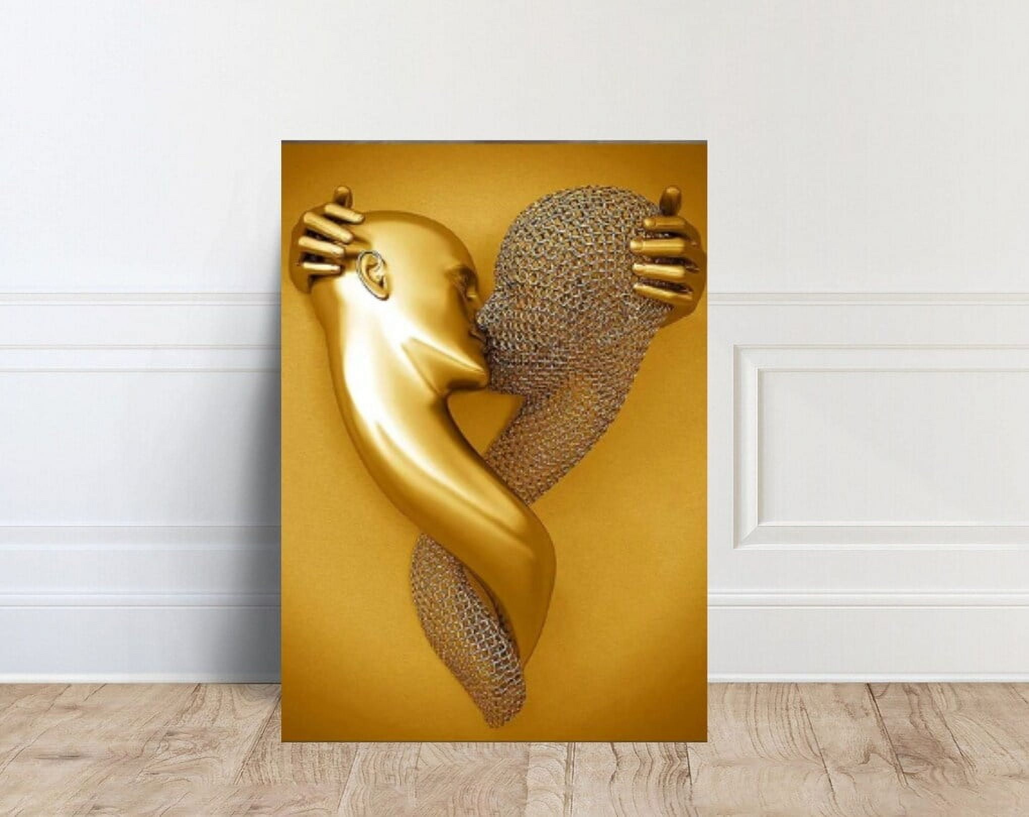 DOPAPRINT Golden Abstract Kiss Sculpture , Modern 3D Wall Art ...