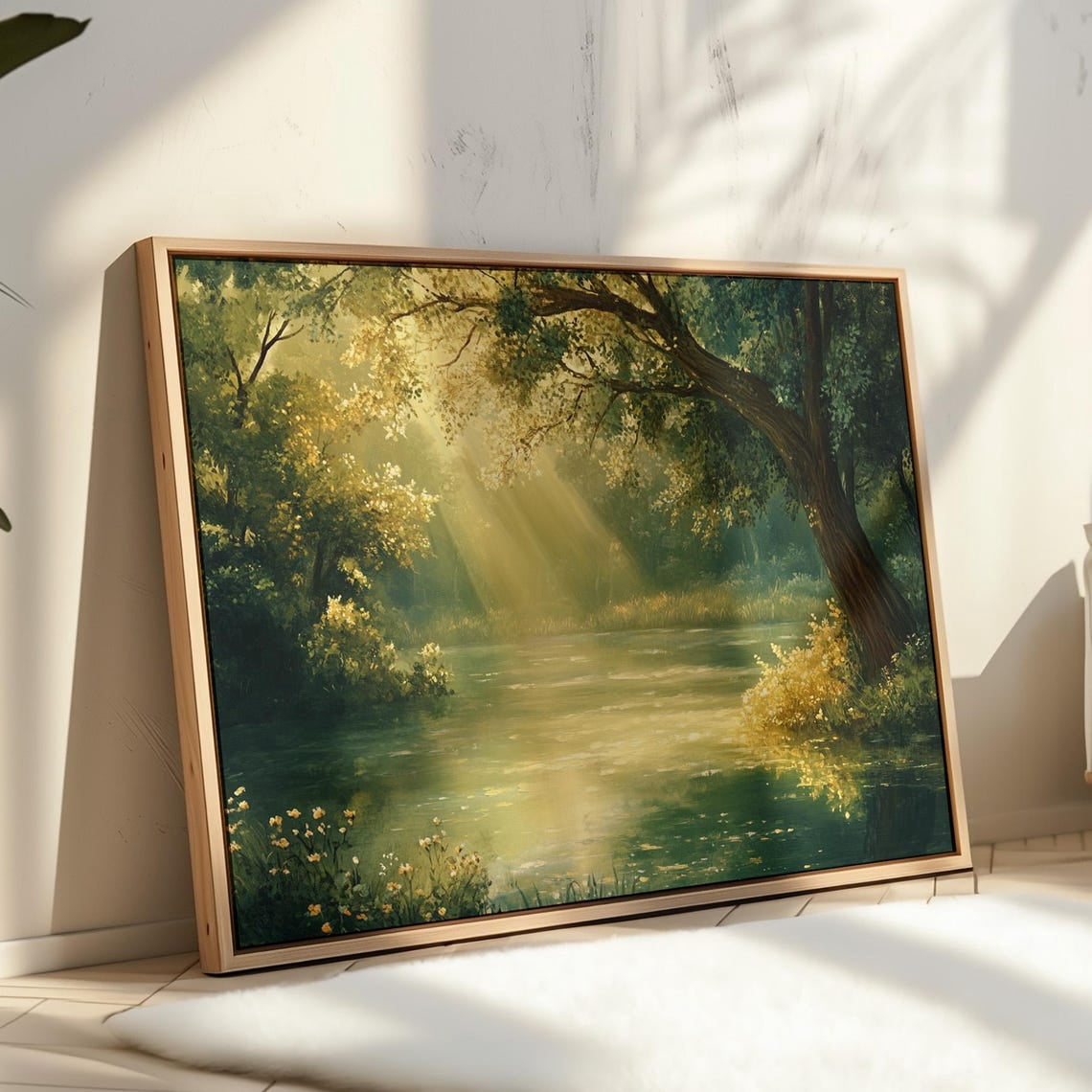 DOPAPRINT Golden Forest River Wall Art Peaceful Sunlit Trees And ...