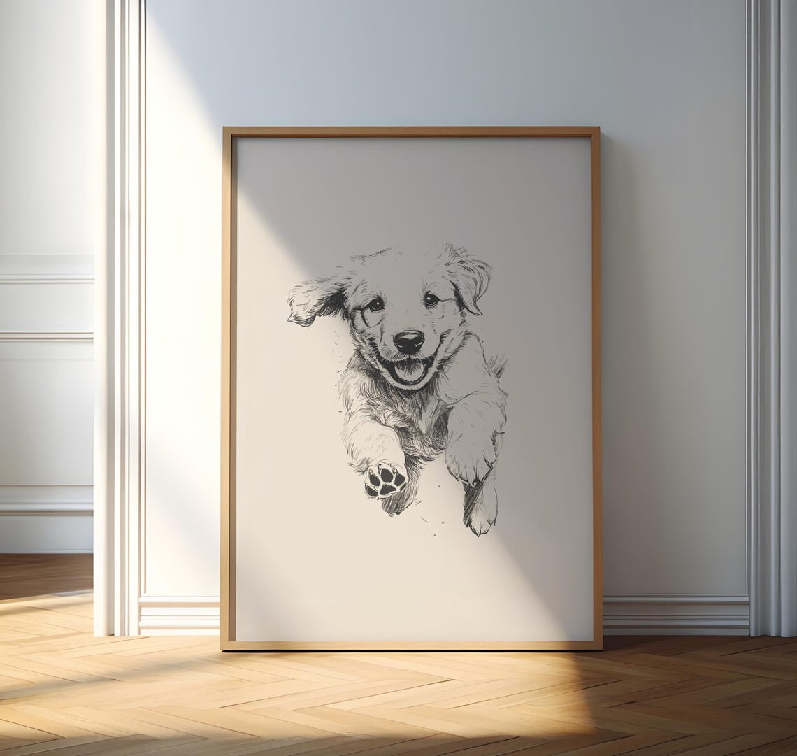 DOPAPRINT Golden Retriever Puppy Drawing, Dog Vintage Print, Nursery ...
