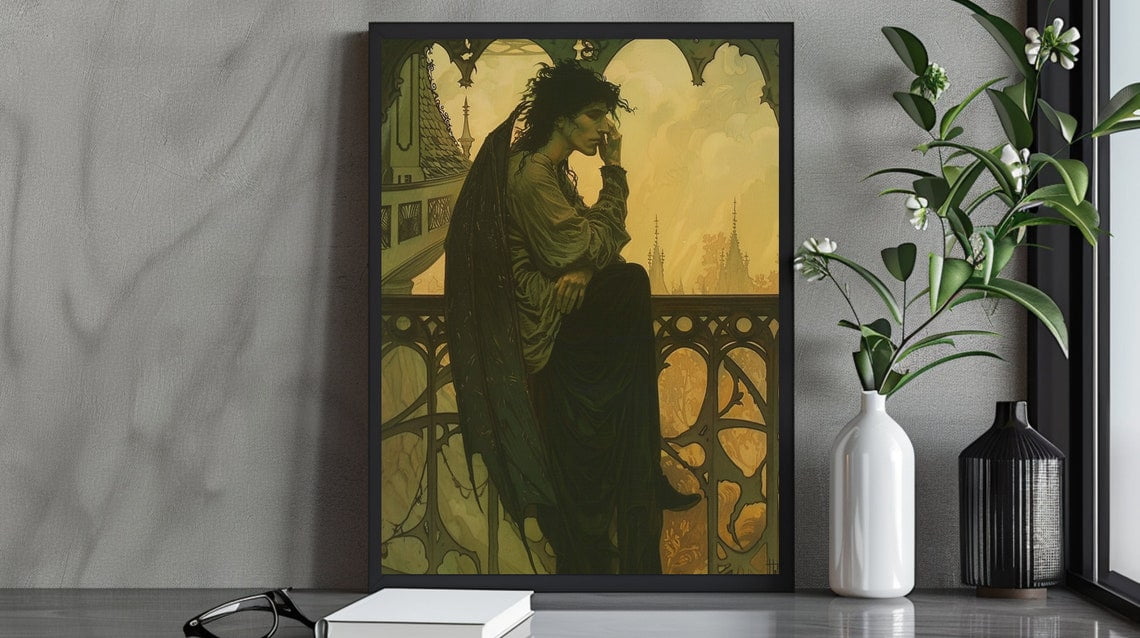 DOPAPRINT Gothic Dark Angel Art Print, Mysterious Winged Man With Fiery ...