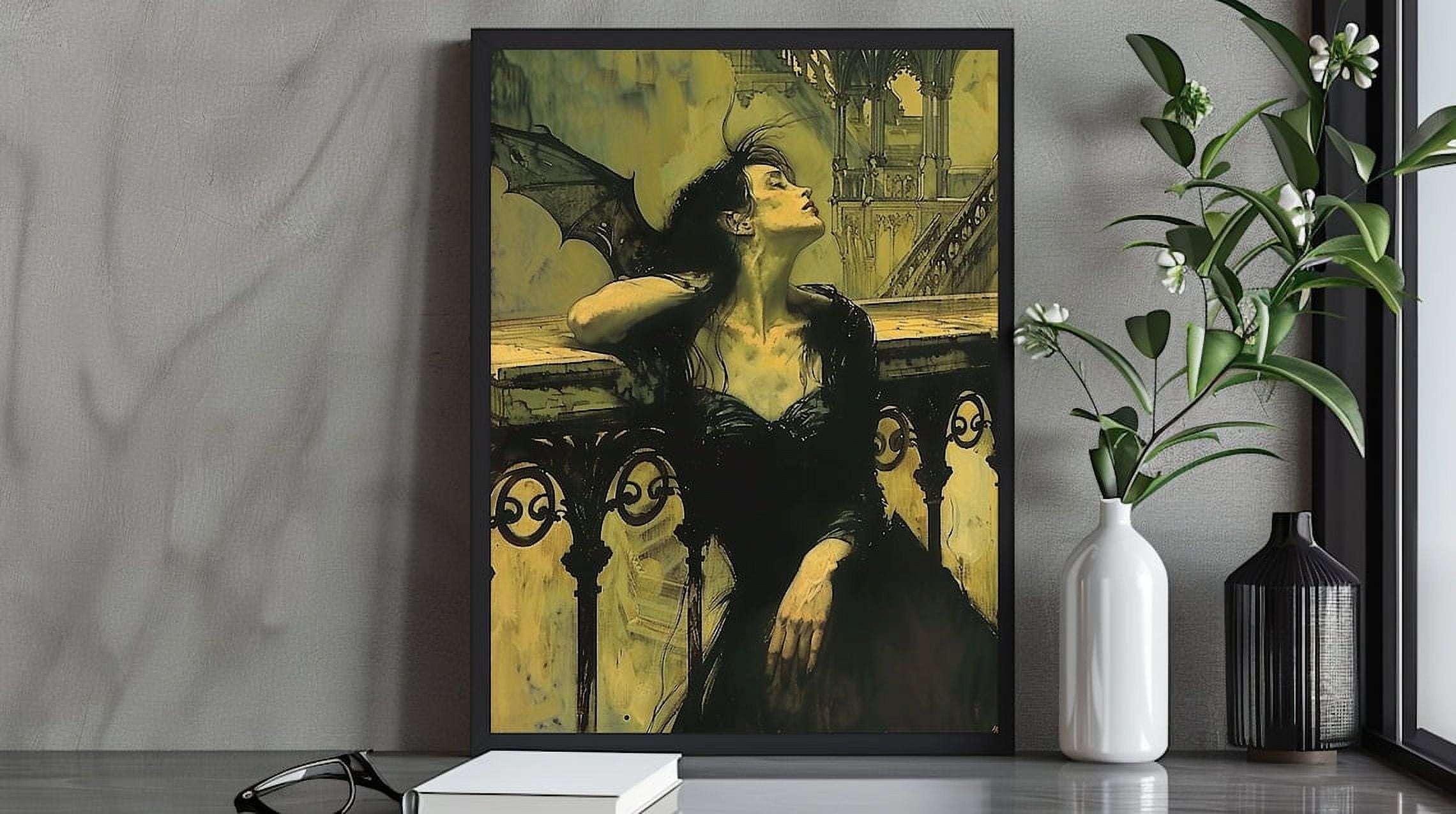 DOPAPRINT Gothic Winged Woman Art Print, Dark Fantasy Portrait On ...