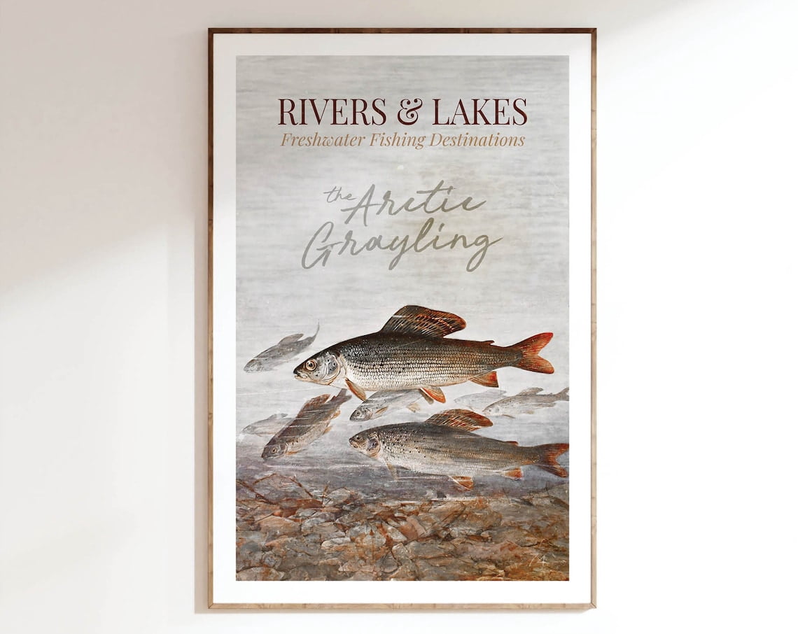 DOPAPRINT Grayling Fishing Print Vintage Fishing Poster Retro Fishing ...