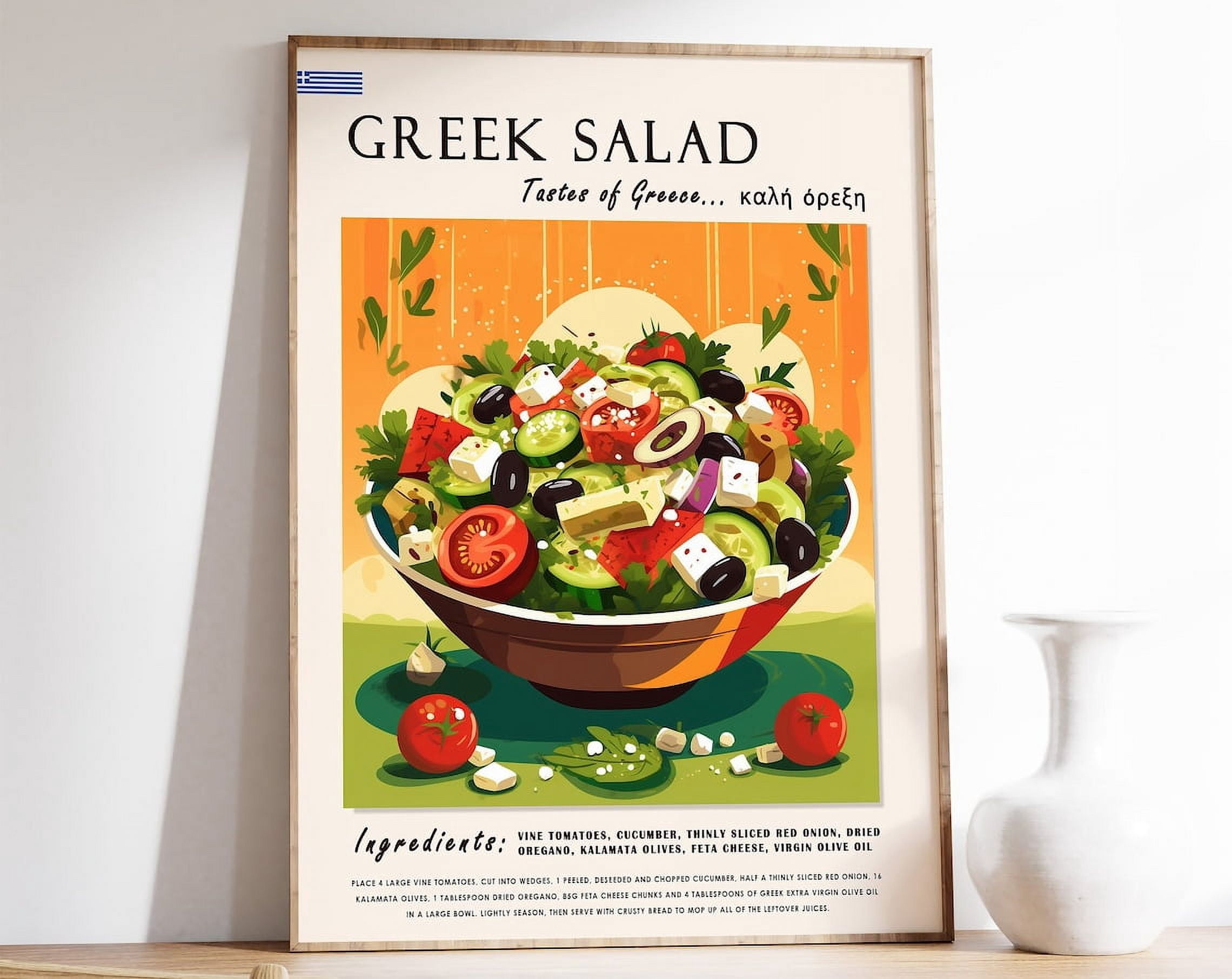 DOPAPRINT Greek Salad Food Poster, Greek Food Print, Kitchen Decor ...
