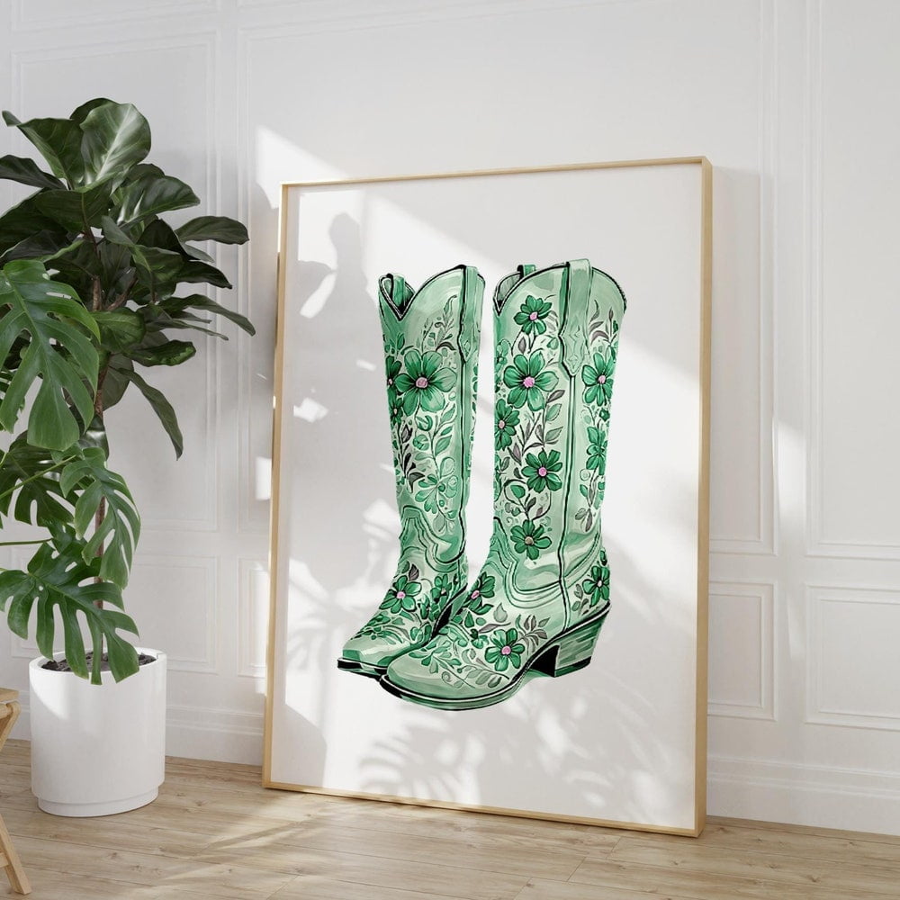 DOPAPRINT Green Cowboy Boots Print, Green Coastal Cowgirl Boot Orint ...