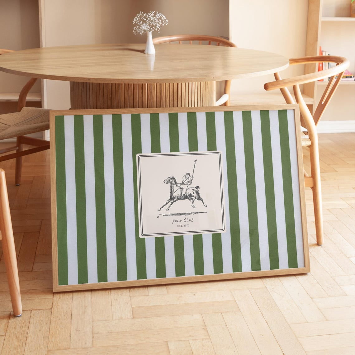 DOPAPRINT Green Striped Polo Club, Watercolor Style, Horizontal Print ...
