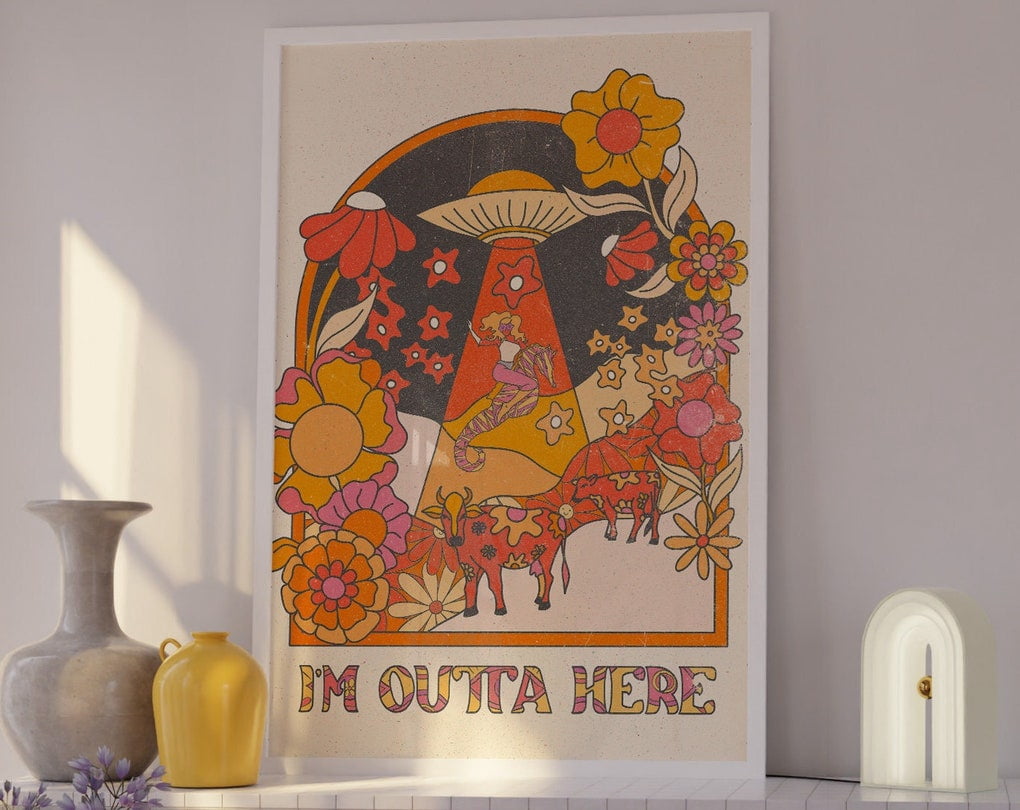 DOPAPRINT Groovy Boho Decor Art Print, Retro Abstract Wall Art, 70S ...