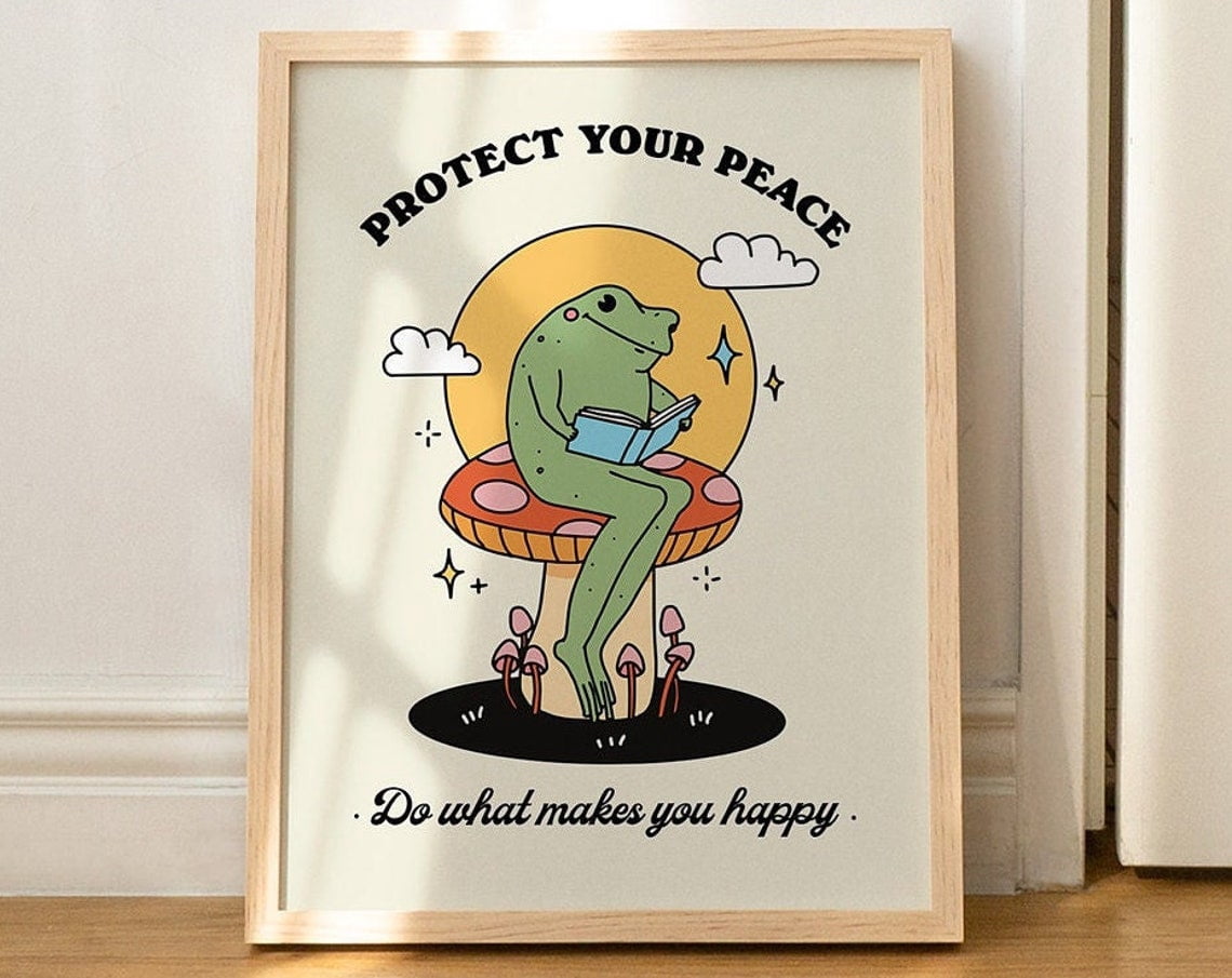 DOPAPRINT Groovy Frog 70S Print, Cute Book Poster, Retro Mushroom , 60S ...