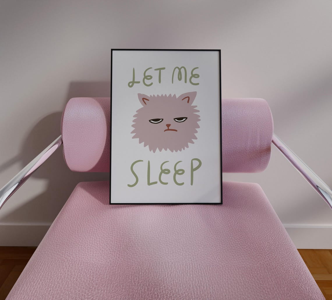 DOPAPRINT Grumpy Cat Sleeping Quotes Poster, Cat Wall Art, Colorful ...