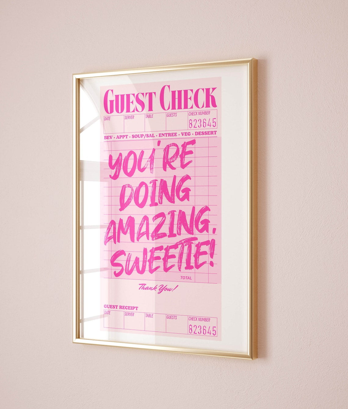 DOPAPRINT Guest Check Wall Art Motivational Poster Pink Decor, Guest ...