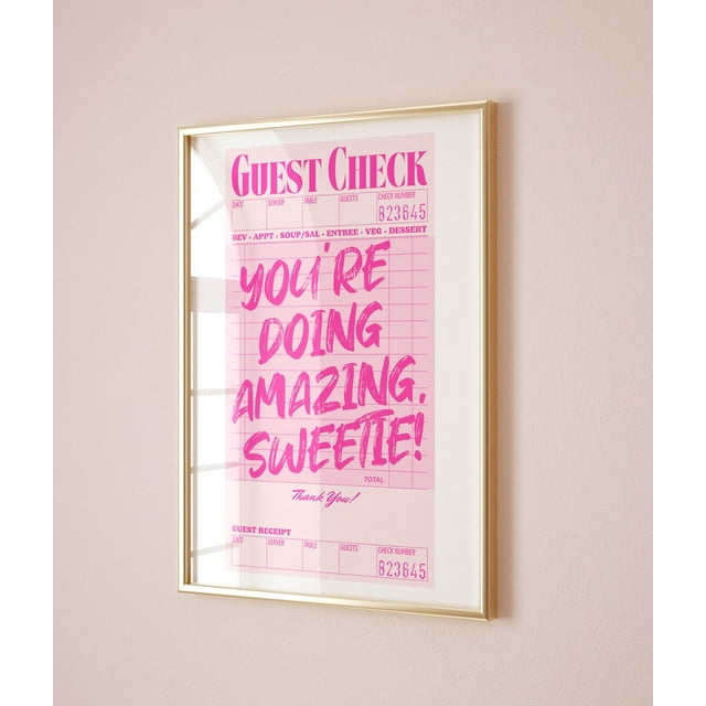 DOPAPRINT Guest Check Wall Art Motivational Poster Pink Decor, Guest Check Print Pink Room Decor ...