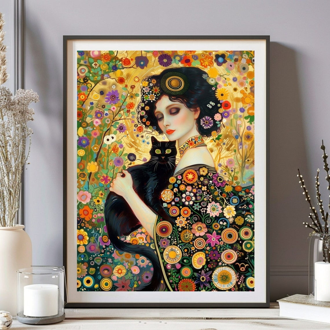 DOPAPRINT Gustav Klimt Woman And Cat Print, Gustav Klimt Poster, Gustav ...