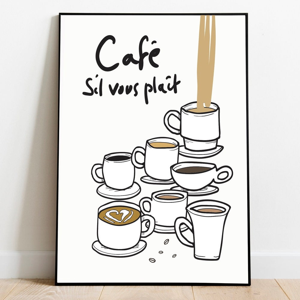 DOPAPRINT Hand drawn coffee poster, coffee cups, Cafe sil vous plait ...