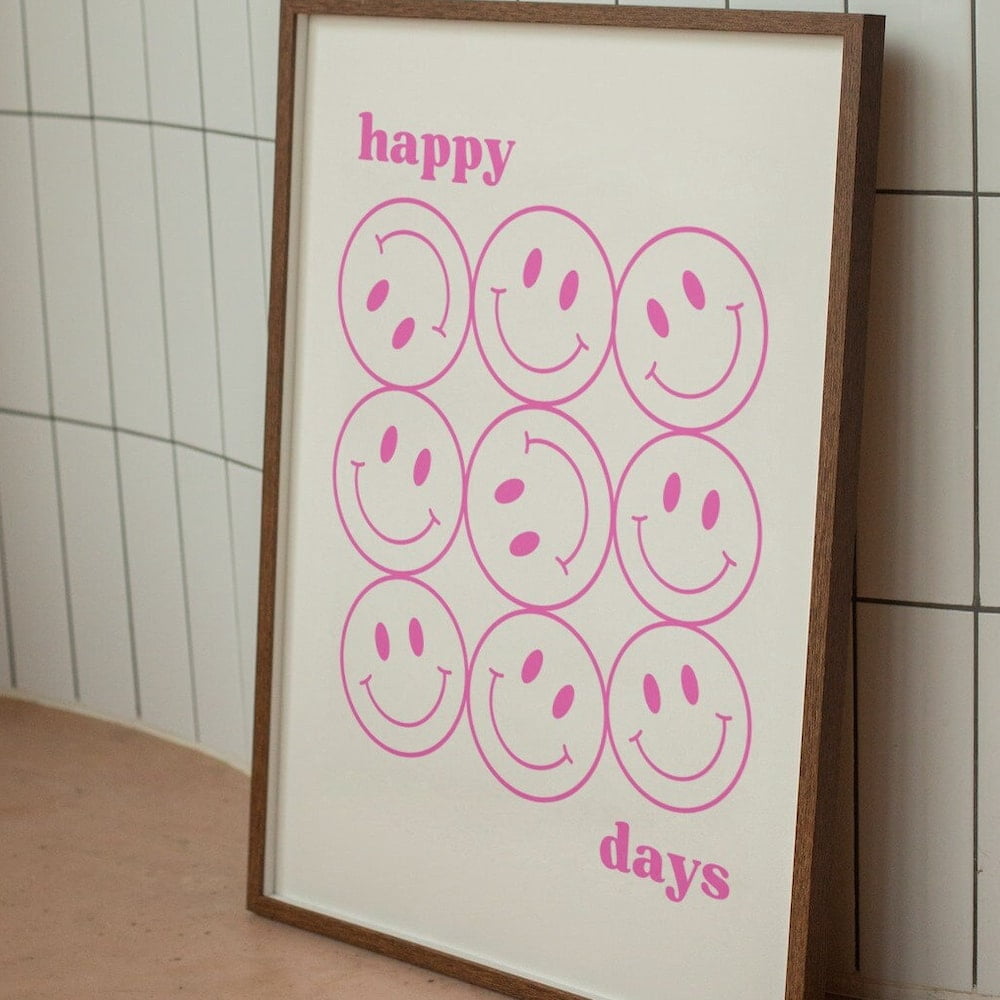 DOPAPRINT Happy Days Poster, Pink Positive Thinking Wall Art, Groovy ...