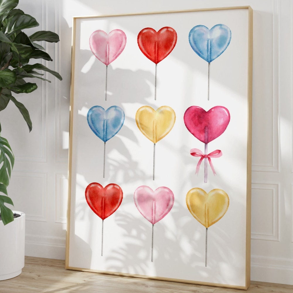 DOPAPRINT Heart Lollipop Print, Pink Bow Print, Cute Valentine'S Decor ...