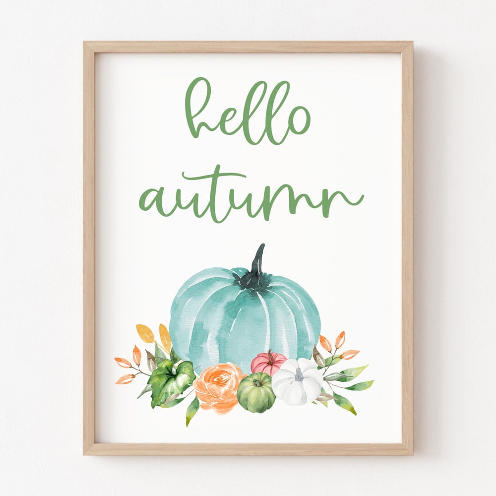 DOPAPRINT Hello Autumn Printable, Fall Wall Decor Blue, Autumn Quotes ...