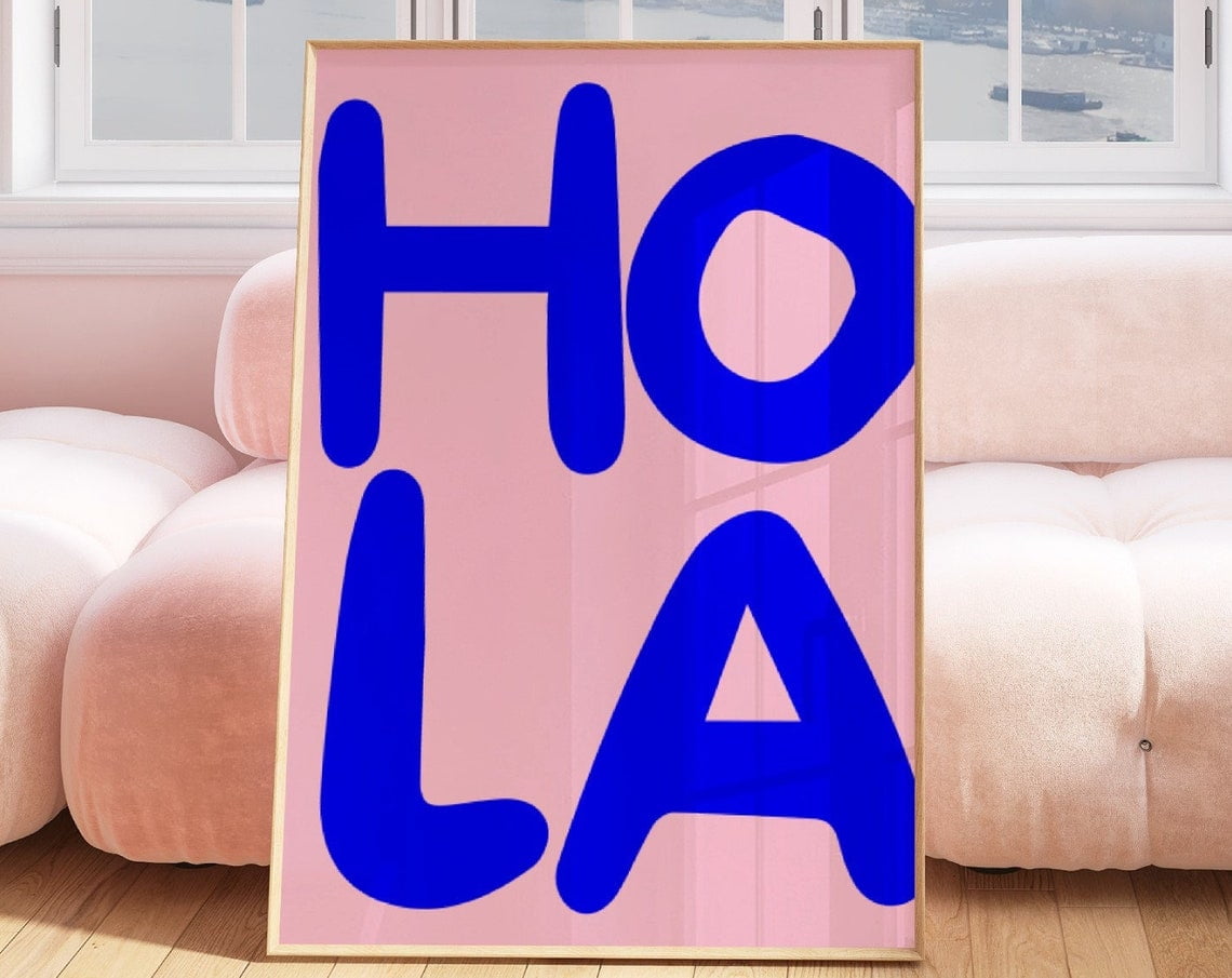 DOPAPRINT Hola Quote Print, Pink Blue Decor, Spanish Phrase, Preppy Wall Art, Quote Poster, Hola ...