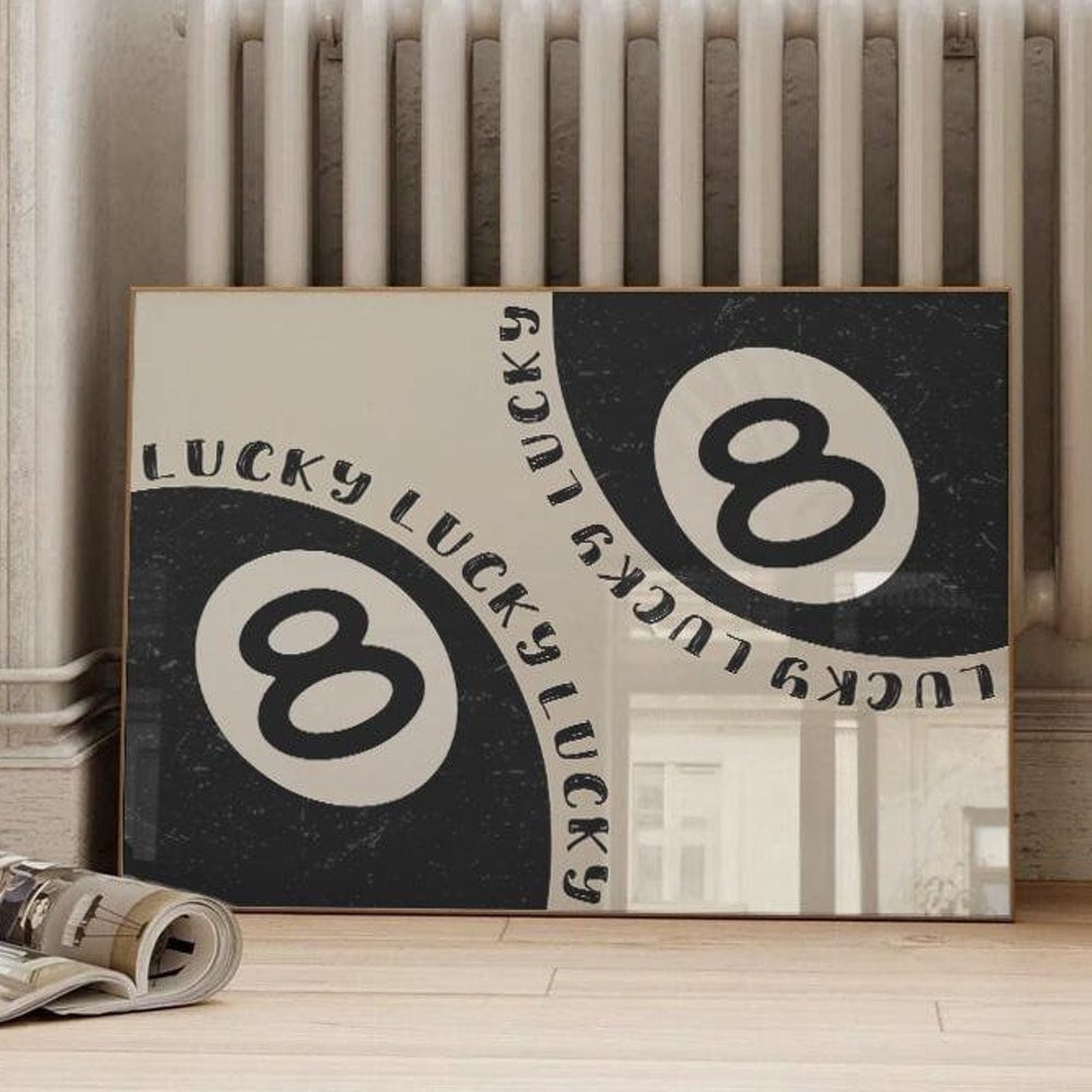 DOPAPRINT Horizontal 8 Pool Ball Print, Retro Lucky 8 Ball Poster ...