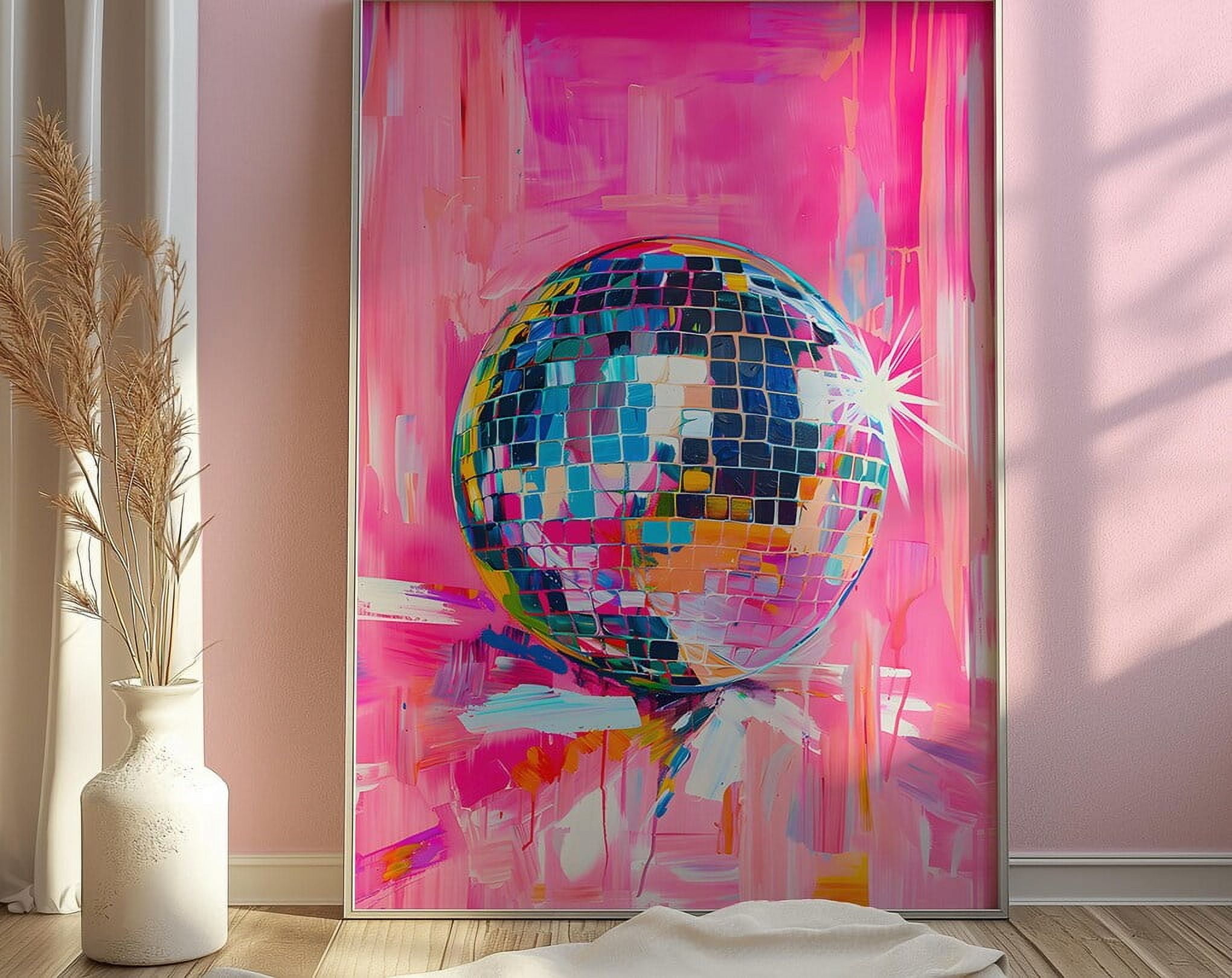 DOPAPRINT Hot Pink Disco Ball Poster Wall Art - Printable Wall Art For ...