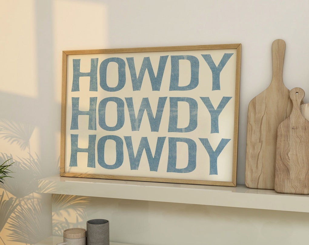 DOPAPRINT Howdy Print Coastal Cowgirl Decor Western Wall Art Blue Wall ...