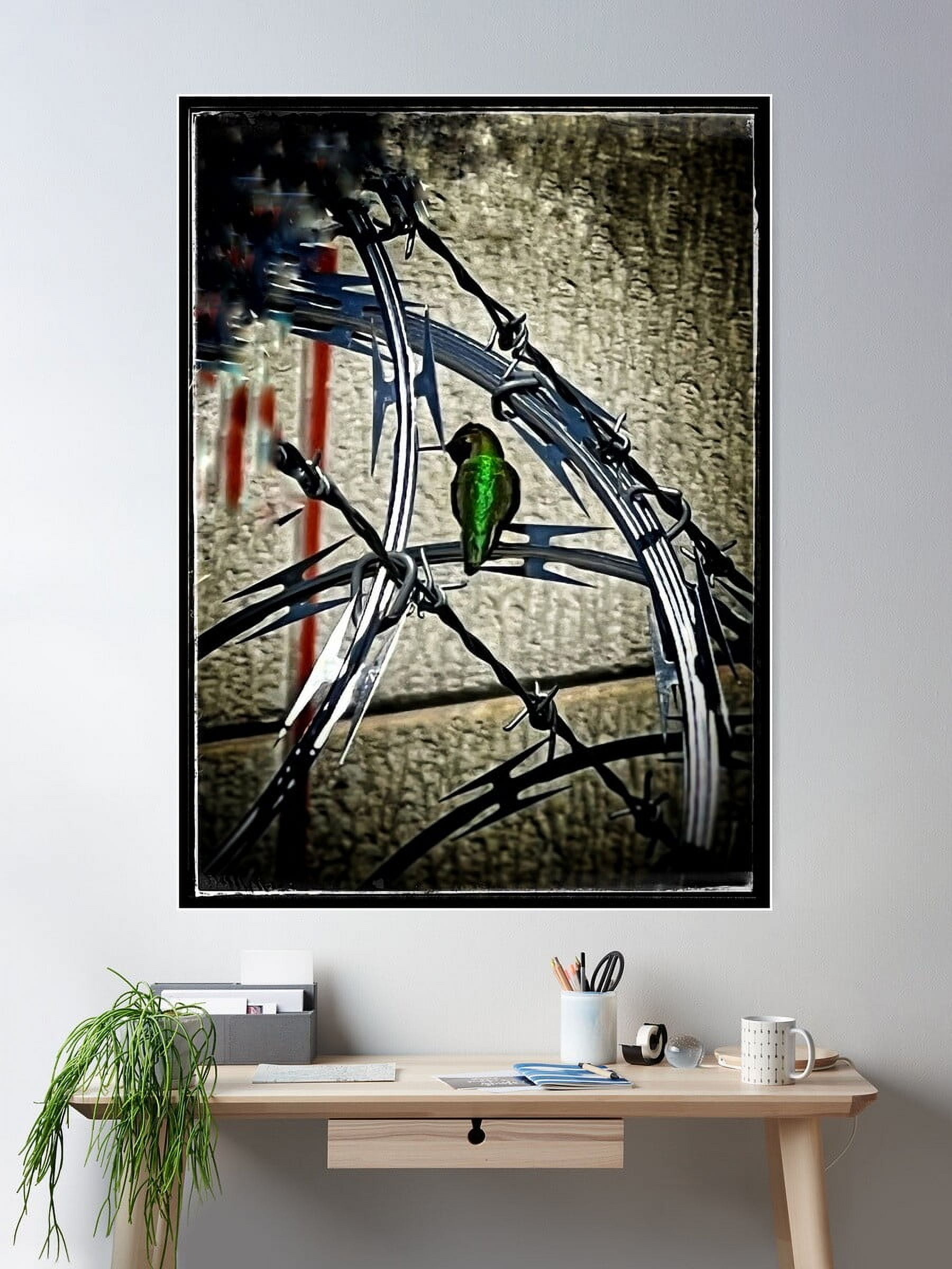 DOPAPRINT Hummingbird And Barbed Wire Poster Wall Art, Modern Wall ...