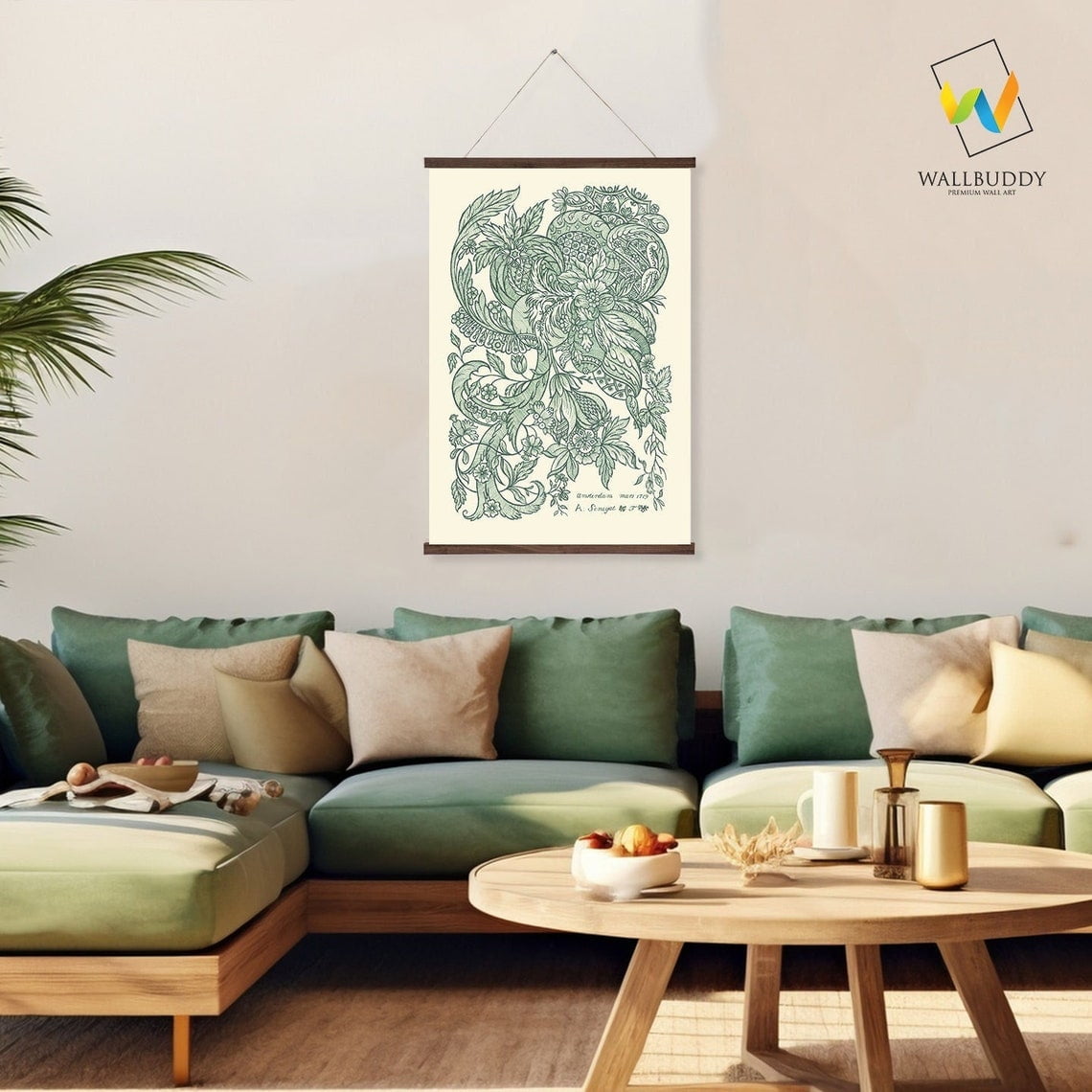 DOPAPRINT Intricate Floral Wall Hanging - Sage Green Botanical Design ...