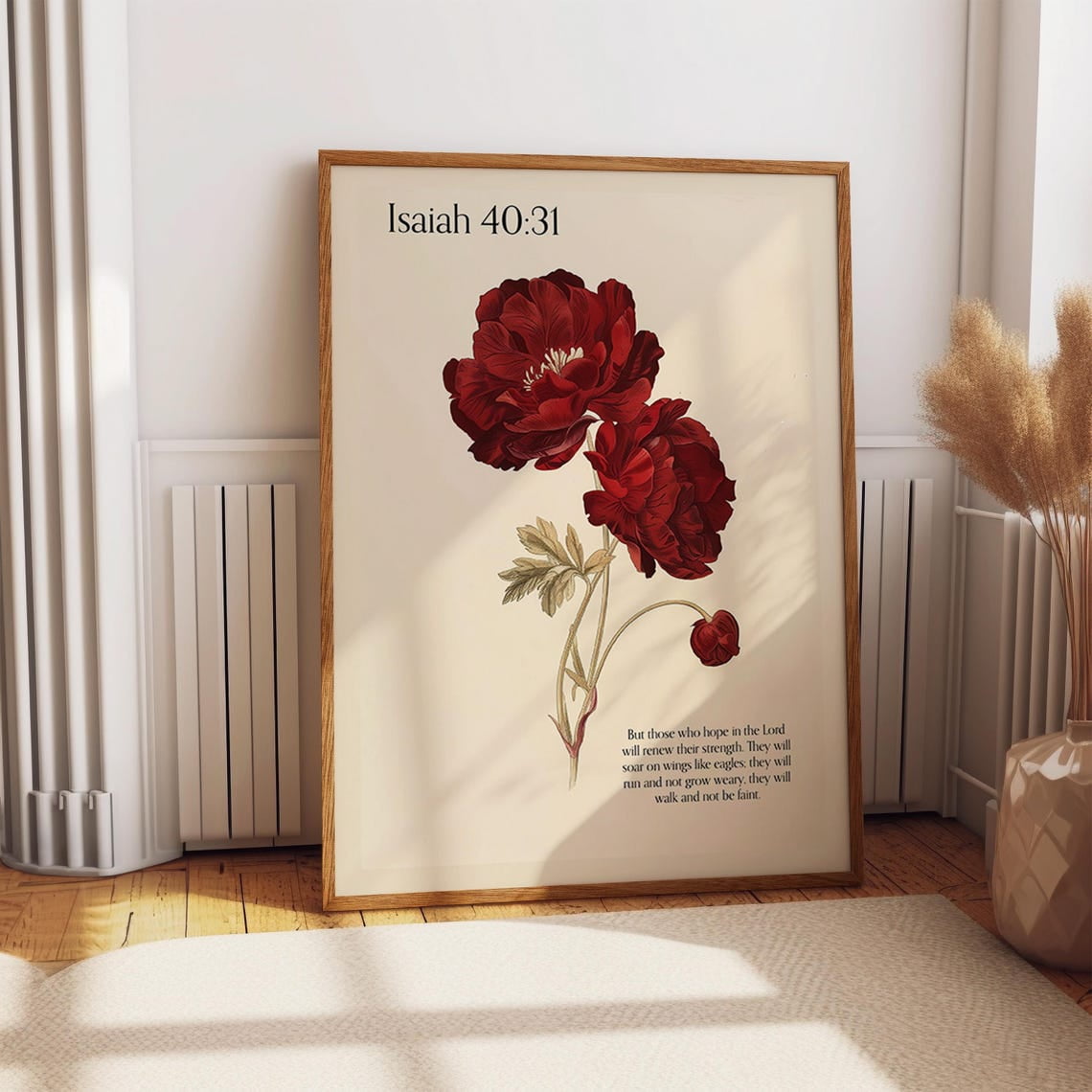 DOPAPRINT Isaiah 40:31 Wall Art Printred Peonies Botanical Scripture ...