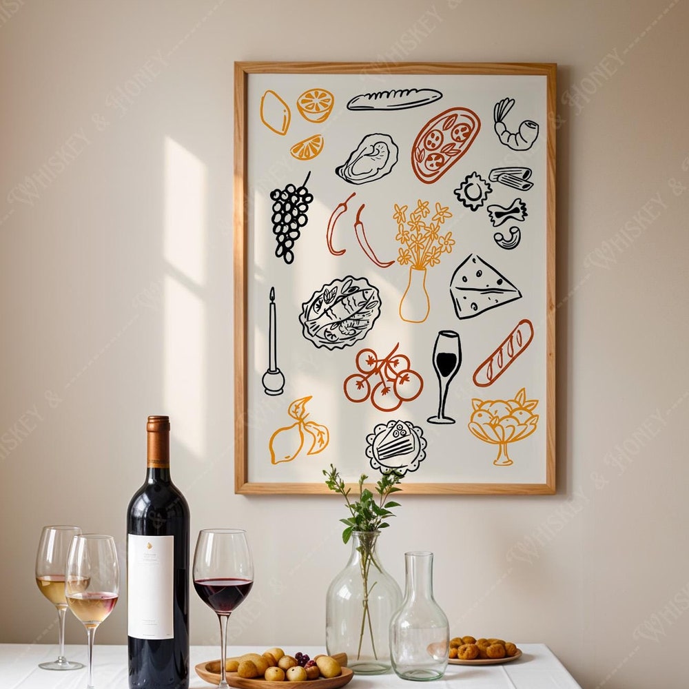 DOPAPRINT, Italian Dinner Art Print, Kitchen Wall Art, Trendy Food ...