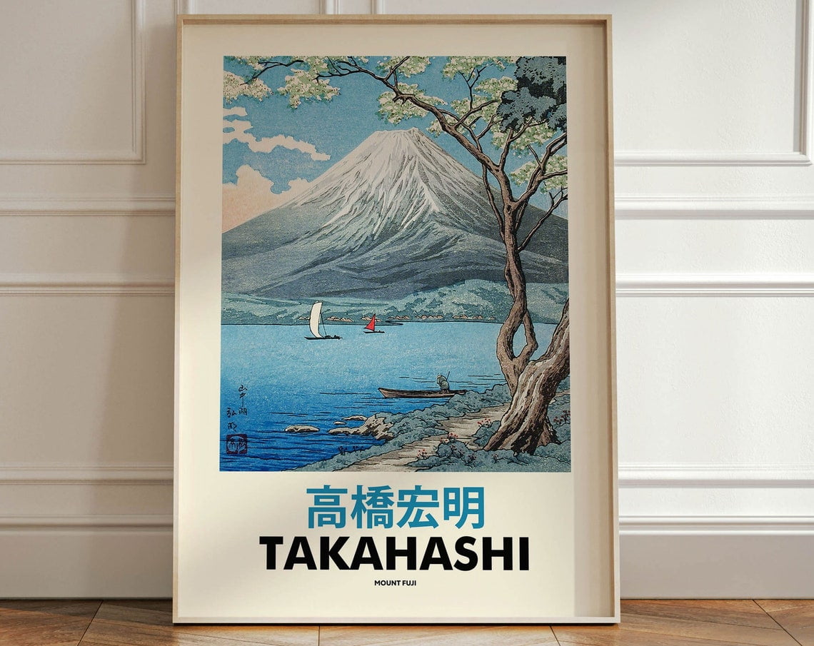 DOPAPRINT Japanese Woodblock Mount Fuji Poster, Blue Oriental Print ...