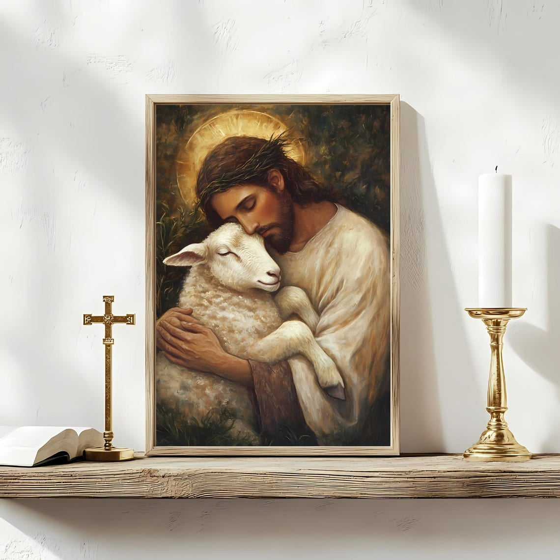 DOPAPRINT Jesus And The Lamb Print, Good Shepherd Wall Art, Christian Poster, He Leaves The 99 ...