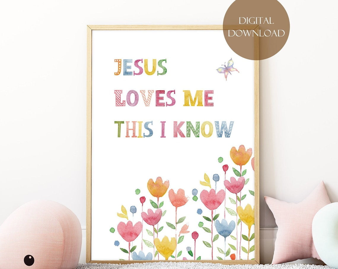 DOPAPRINT Jesus Loves Me This I Know Wall Art, Christian Nursery Hymn ...